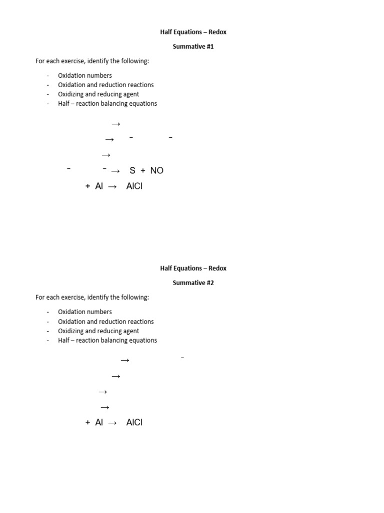 Half Equations Summative | PDF