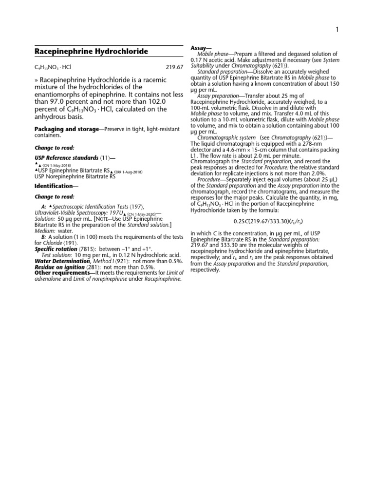 Racepinephrine Hydrochloride | PDF | Chromatography | Elution