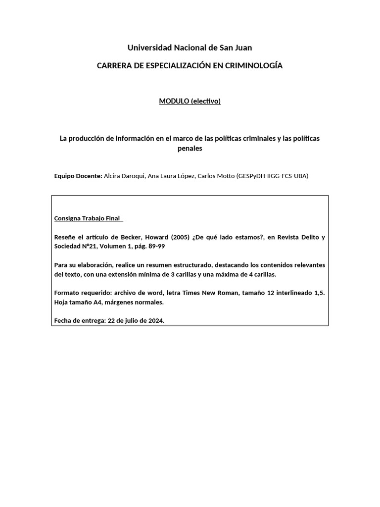 Consigna Trabajo Final 2024 | PDF