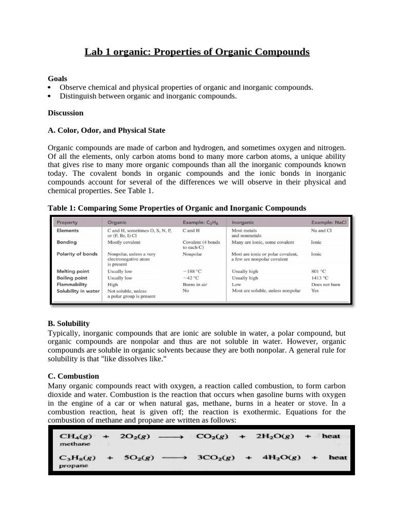 Properties of Organic Compounds Lab | PDF | Chemical Compounds | Solubility