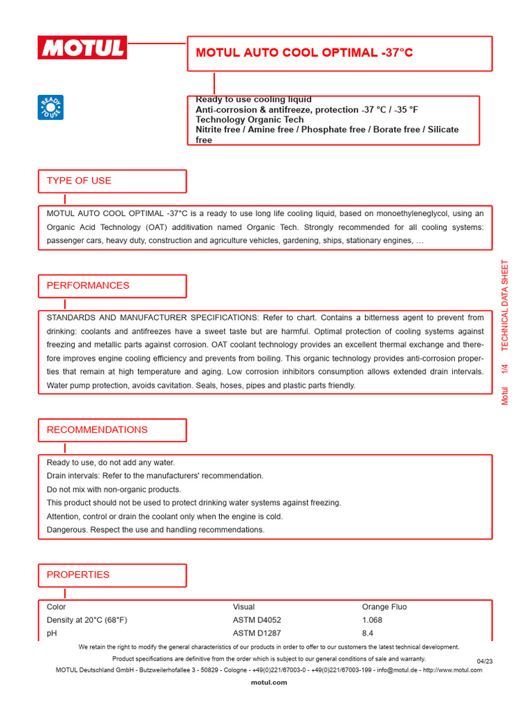 Auto Cool Optimal - 37°c en de Motul 35470 20230428 | PDF | Computers