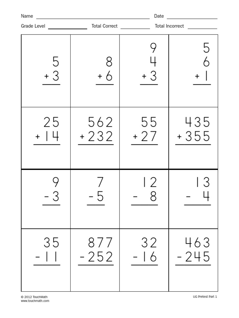 TouchMath 6th Grade Pre/Posttests | PDF