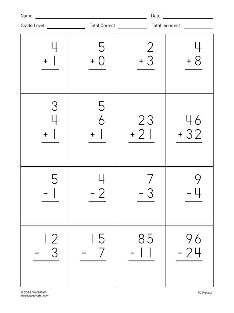 1st-Grade Touch Math Assessments | PDF