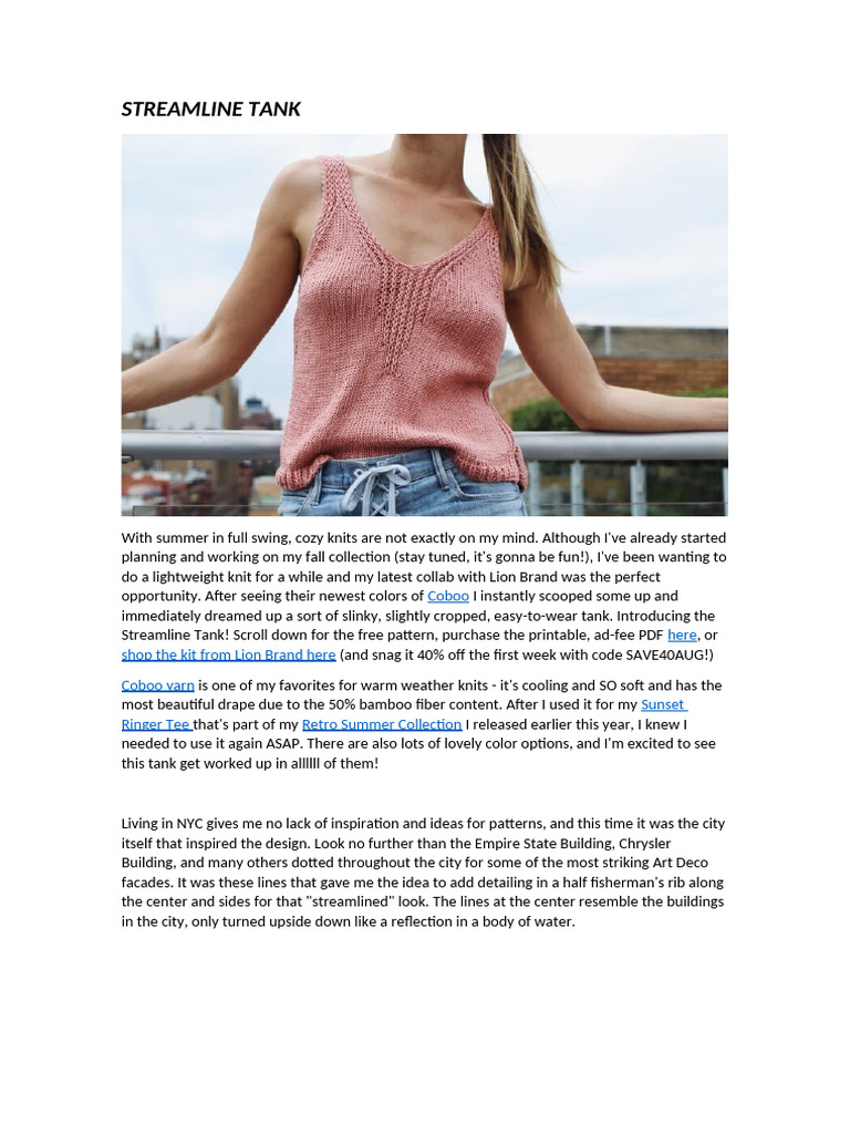 Streamline Tank | PDF | Knitting | Textile Arts