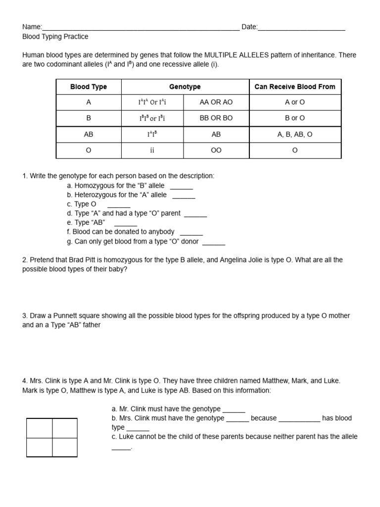 Blood Typing Practice | PDF | Genotype | Allele