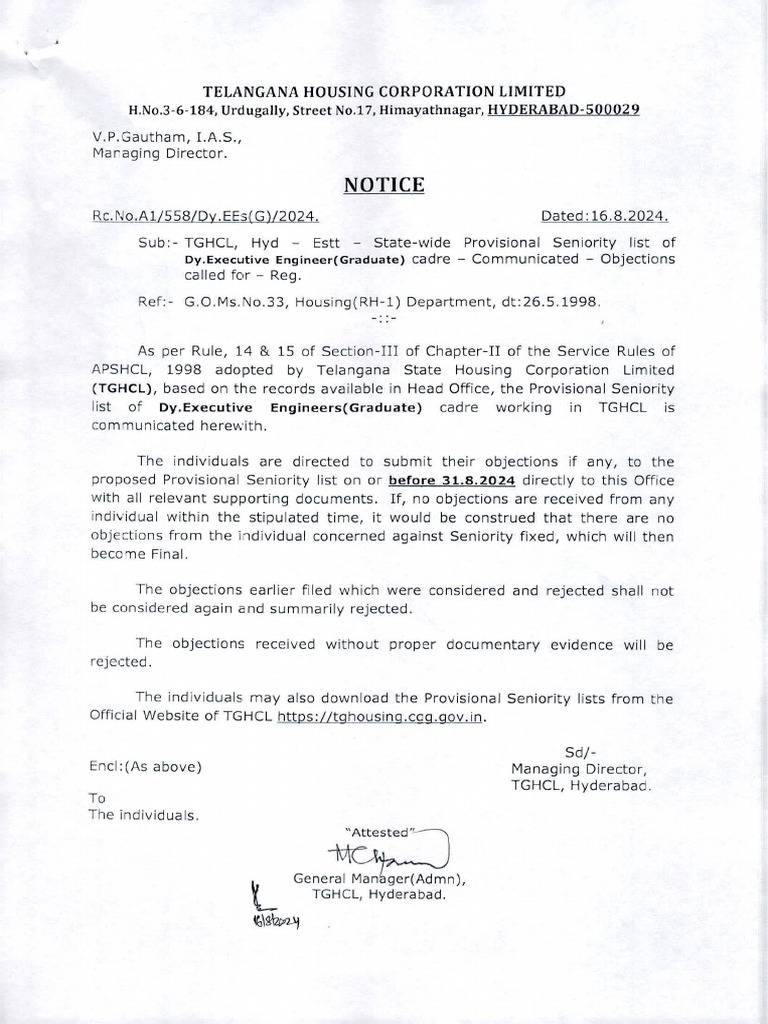 Dy - Eexecutive Engineer Graduate Cadre Seniority List | PDF