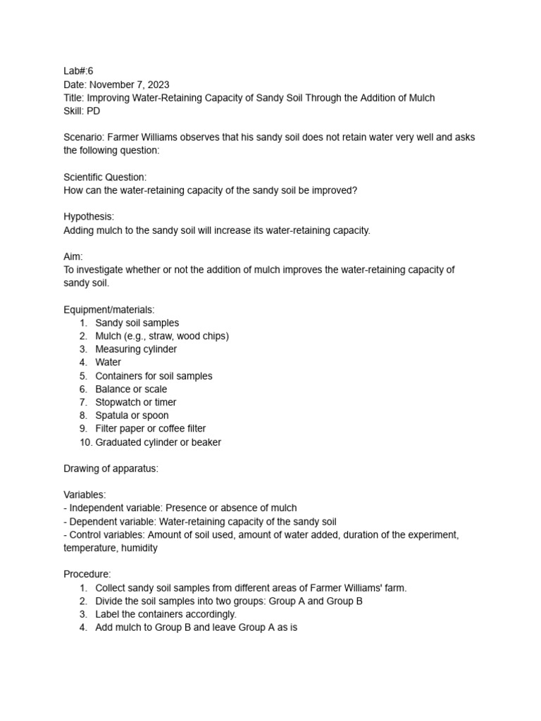 Enhancing Sandy Soil Water Retention | PDF | Experiment | Soil
