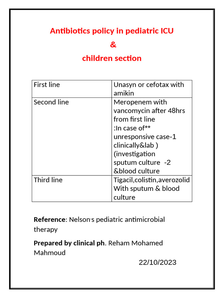 Antibiotics Policy in Pediatric ICU | PDF