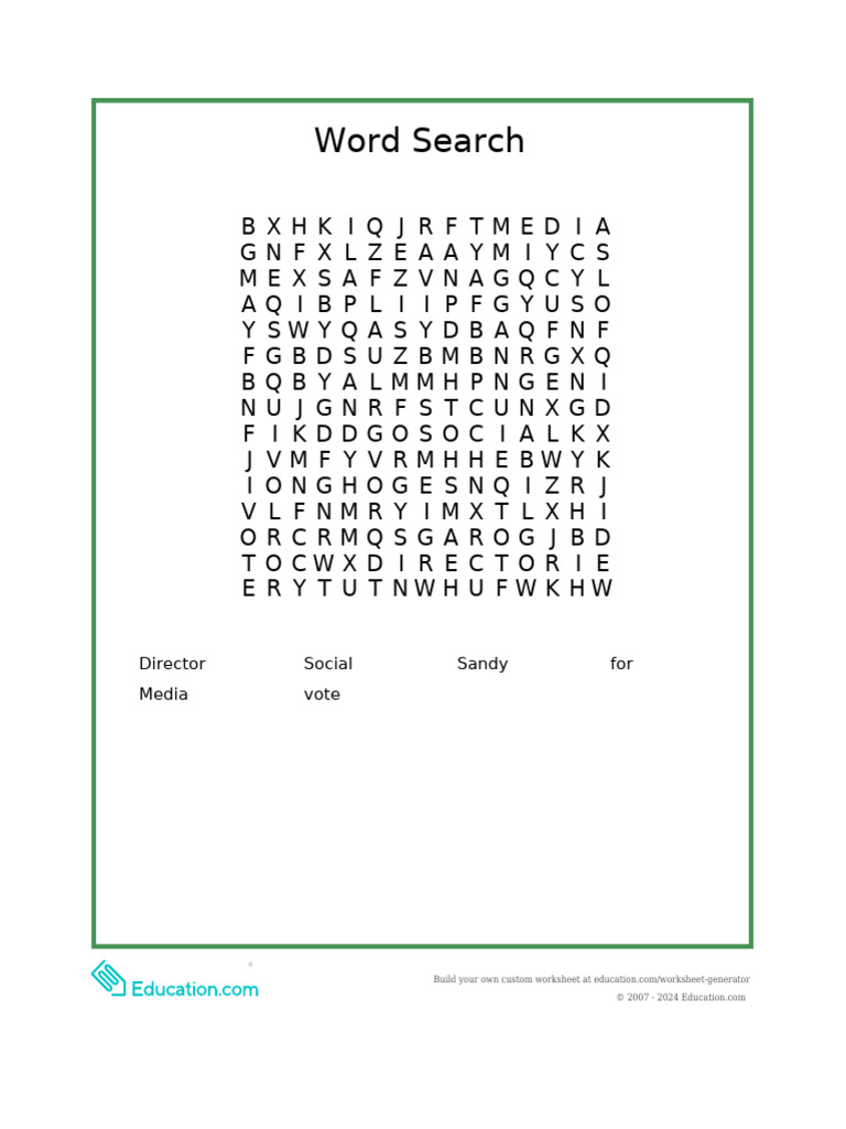 Word Search: Director Social Sandy For Media Vote | PDF