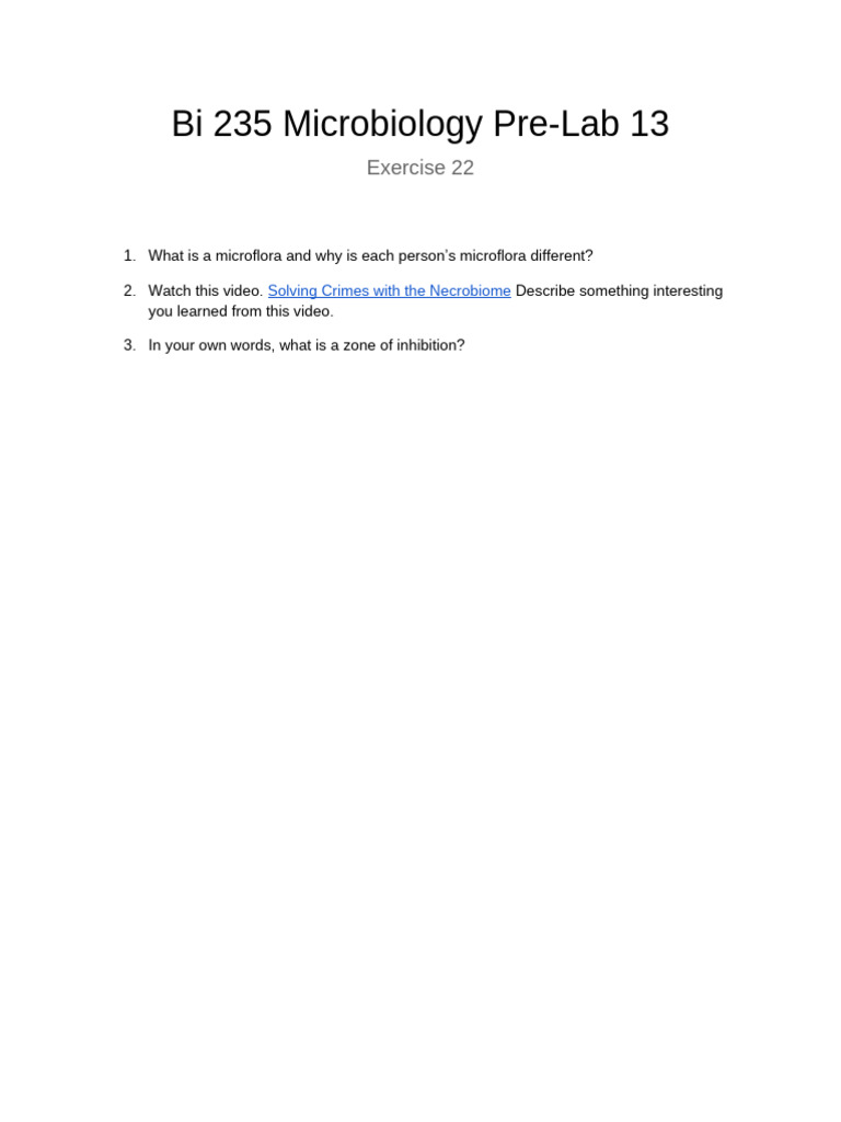 Bi 235 Microbiology Pre-Lab 13 | PDF