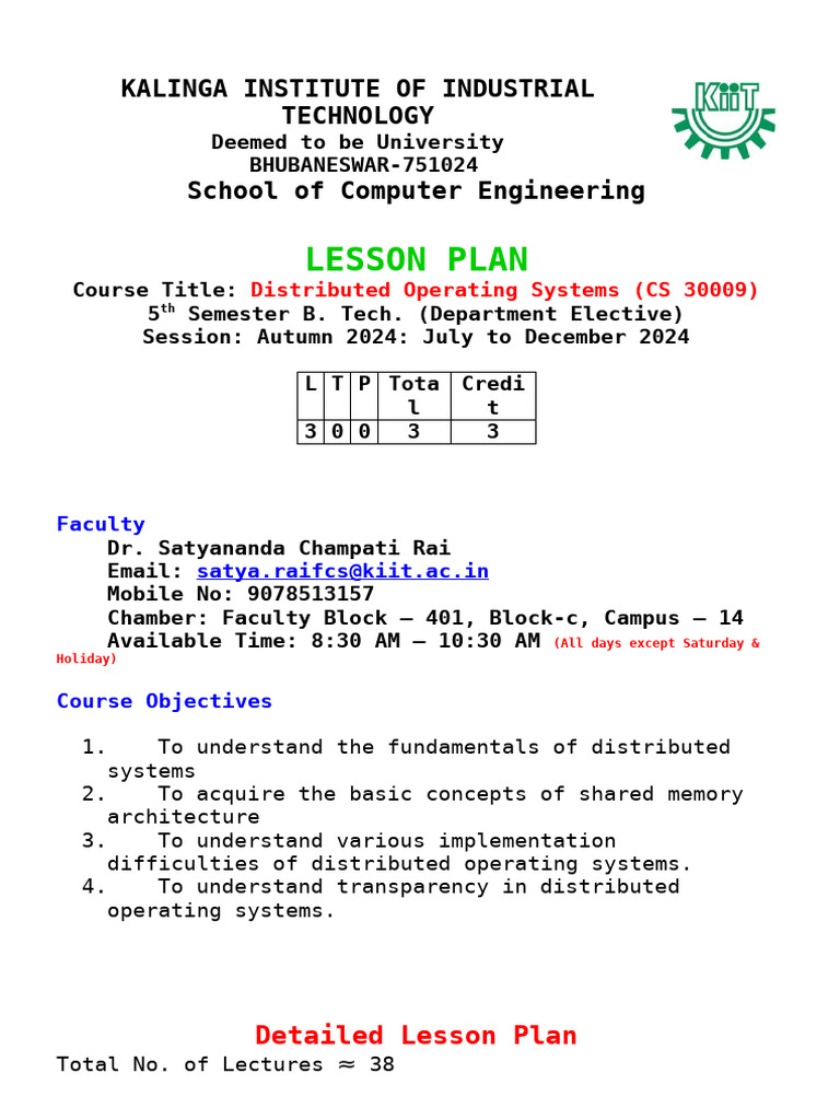Distributed Operating Systems Lesson Plan | PDF | Thread (Computing ...