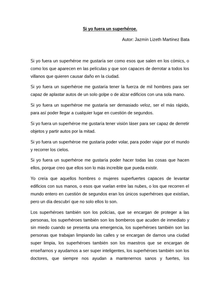 Cuento. Si Yo Fuera Un Superhéroe | PDF | Superhéroes