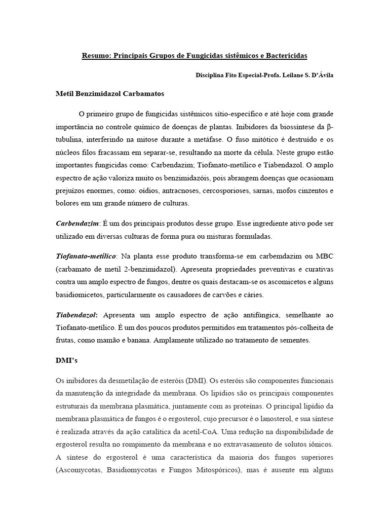 Principais Grupos de Fungicidas Sistê Micos e Bactericidas | PDF | Fungo