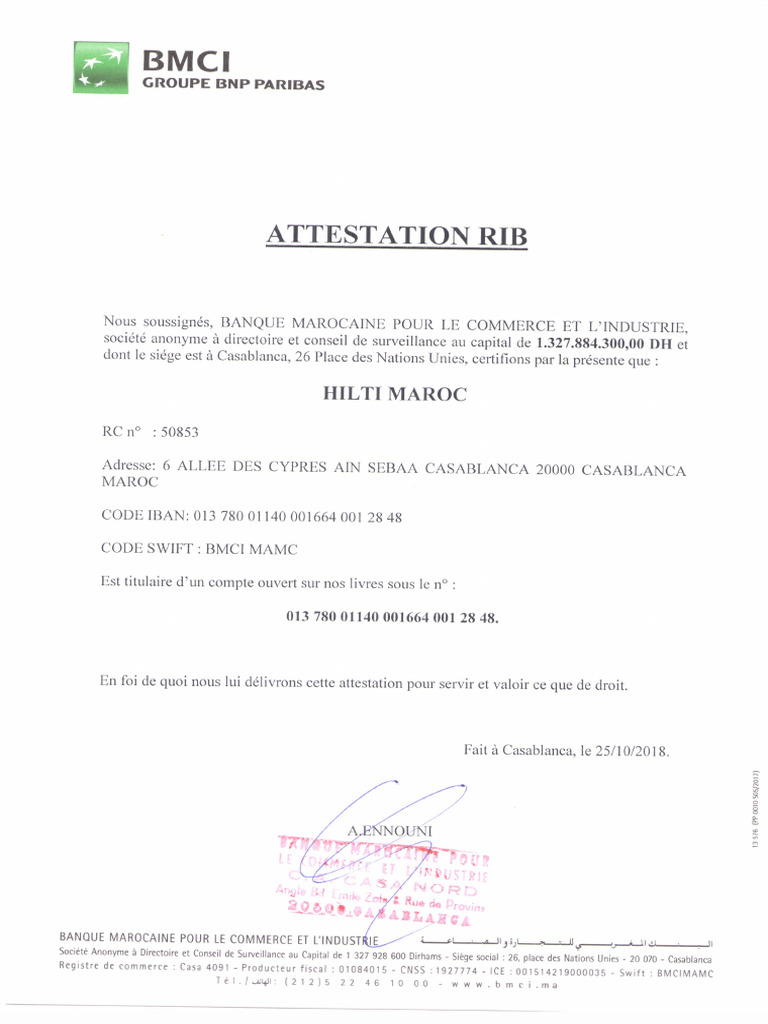 Rib Bmci Compte Courant Hilti - Ma | PDF