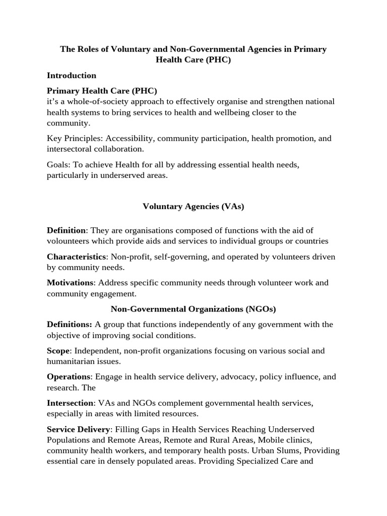 The Roles of Voluntary and Non | PDF | Preventive Healthcare | Volunteering