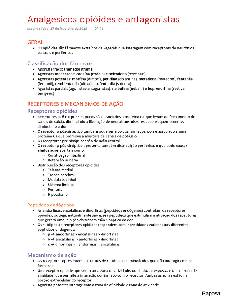4 - Analgésicos Opióides e Antagonistas | PDF | Opioide | Agonista (Bioquímica)