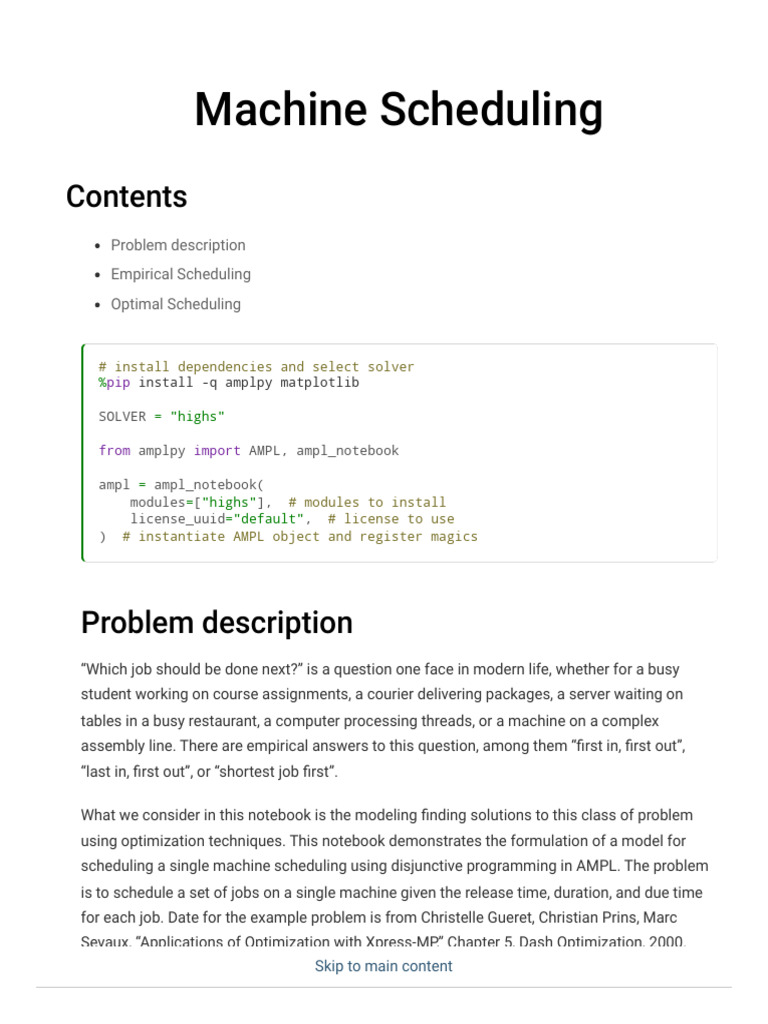 Machine Scheduling - Hands-On Mathematical Optimization With AMPL in Python | PDF | Applied ...