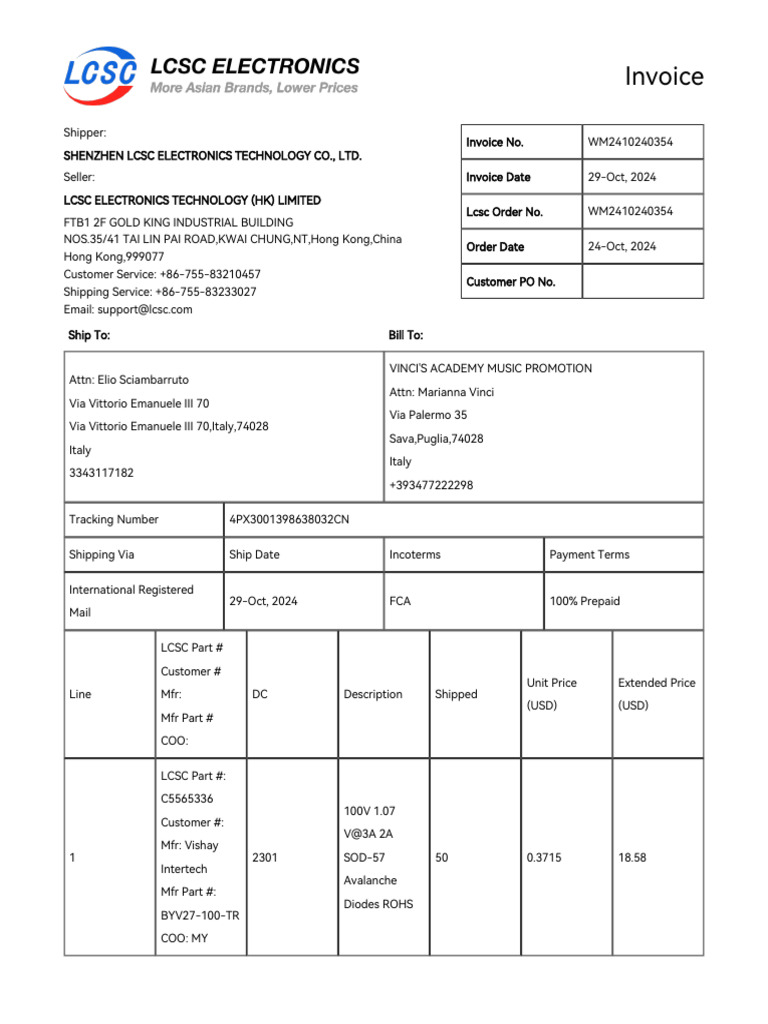 WM2410240354 Invoice | PDF | Semiconductors | Electronic Engineering
