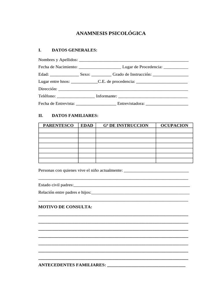 Anamnesis Psicologica | PDF
