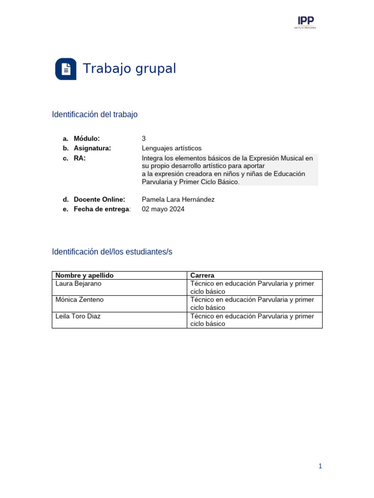 GRUPO16 - TG-modulo3 - Lenguajes - ARTISTICOS | PDF | Educación de la primera infancia | Aprendizaje