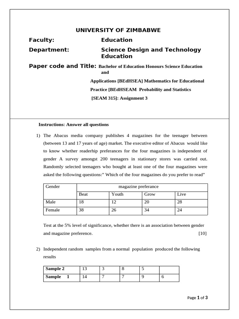 Seam 315 PROB & STATS ASSI 3 | PDF | Osteoporosis | Statistics