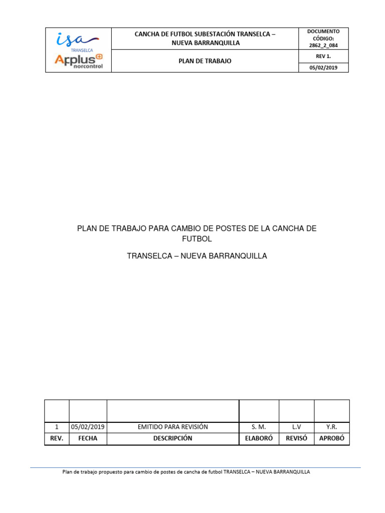 Plan de Trabajo Alumbrado Transelca | PDF | Asociación de Futbol