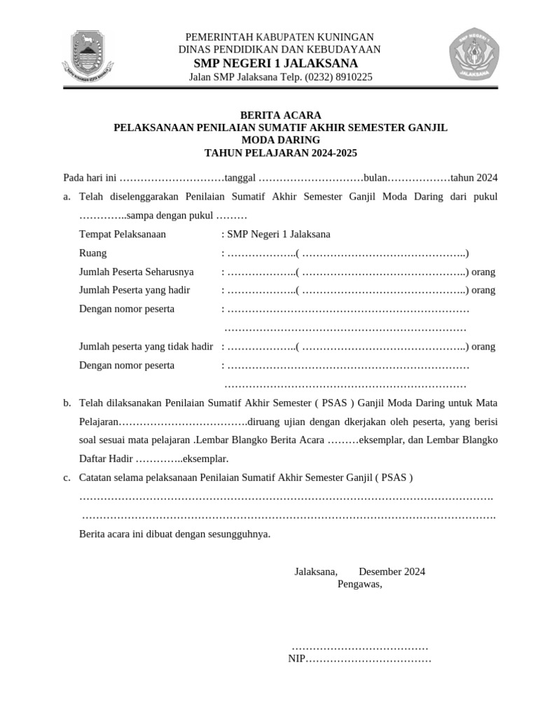 Berita Acara Penilaian Daring SMP 2024 | PDF | Game & Aktivitas | Sains ...