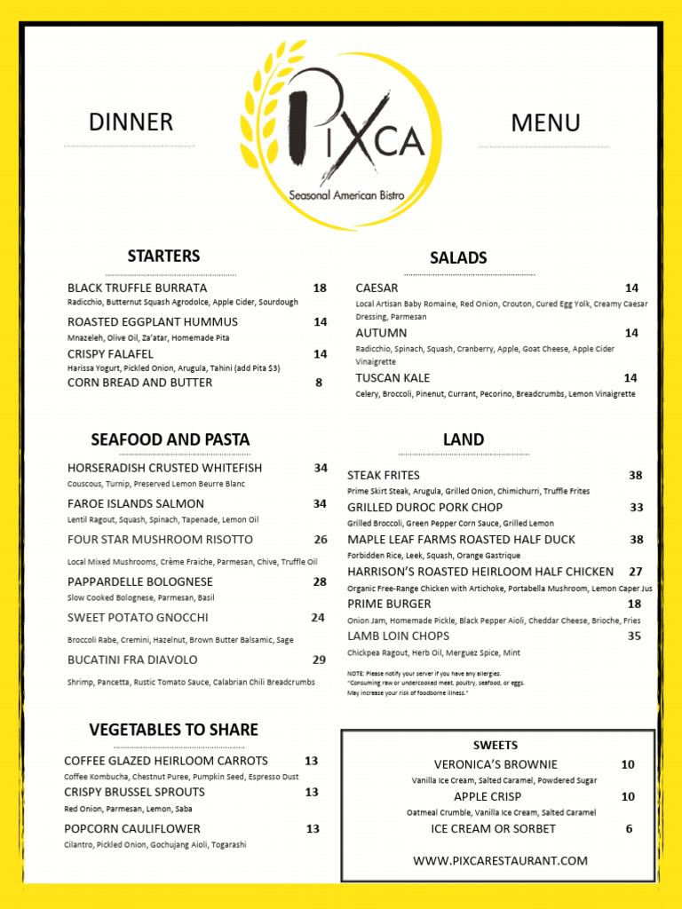 Pixca Dinner Menu | PDF | Foods | Cuisine