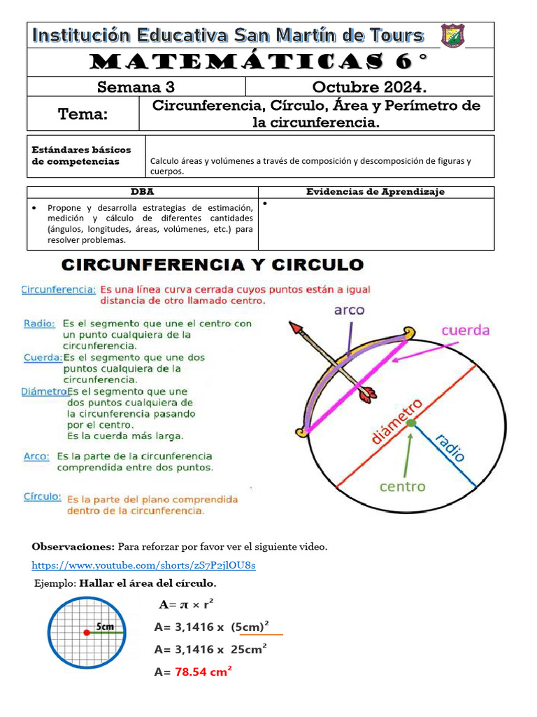Guia de Circunferencia y Circulo | PDF