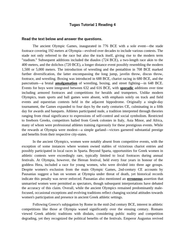 Tugas Tutorial 1 Reading 1 | PDF | Track And Field | Olympic Games