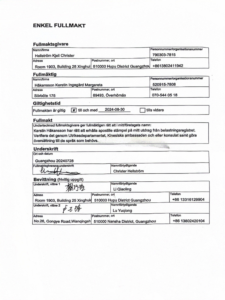 Enkel Fullmakt | PDF