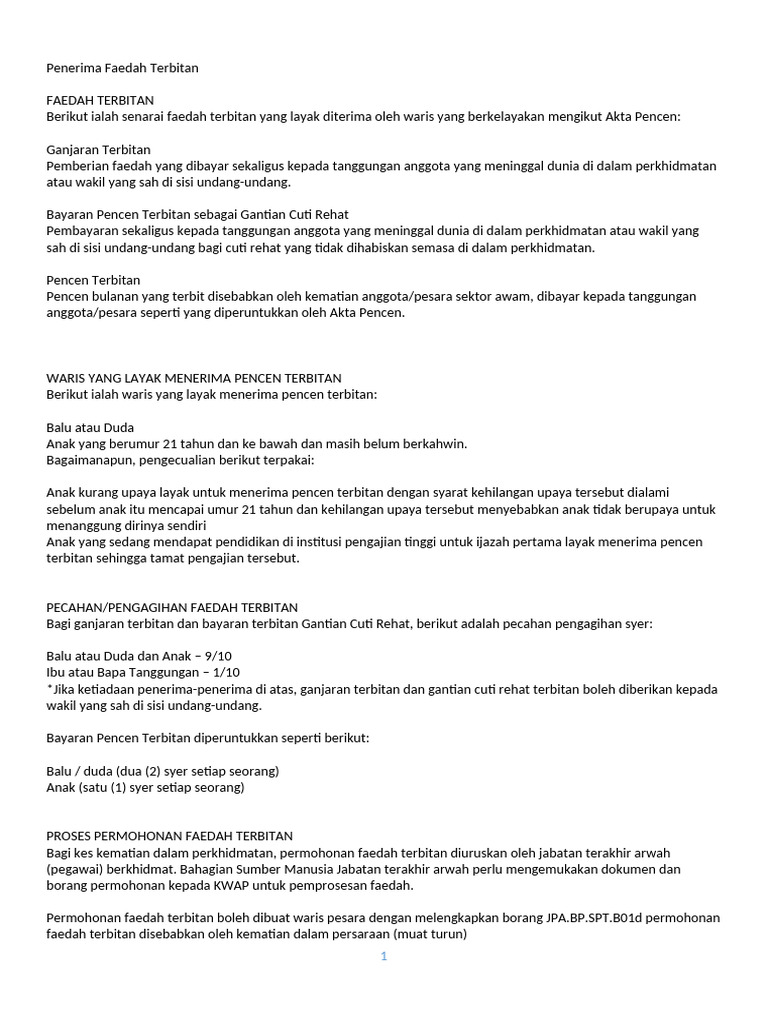 Penerima Faedah Terbitan KWAP | PDF
