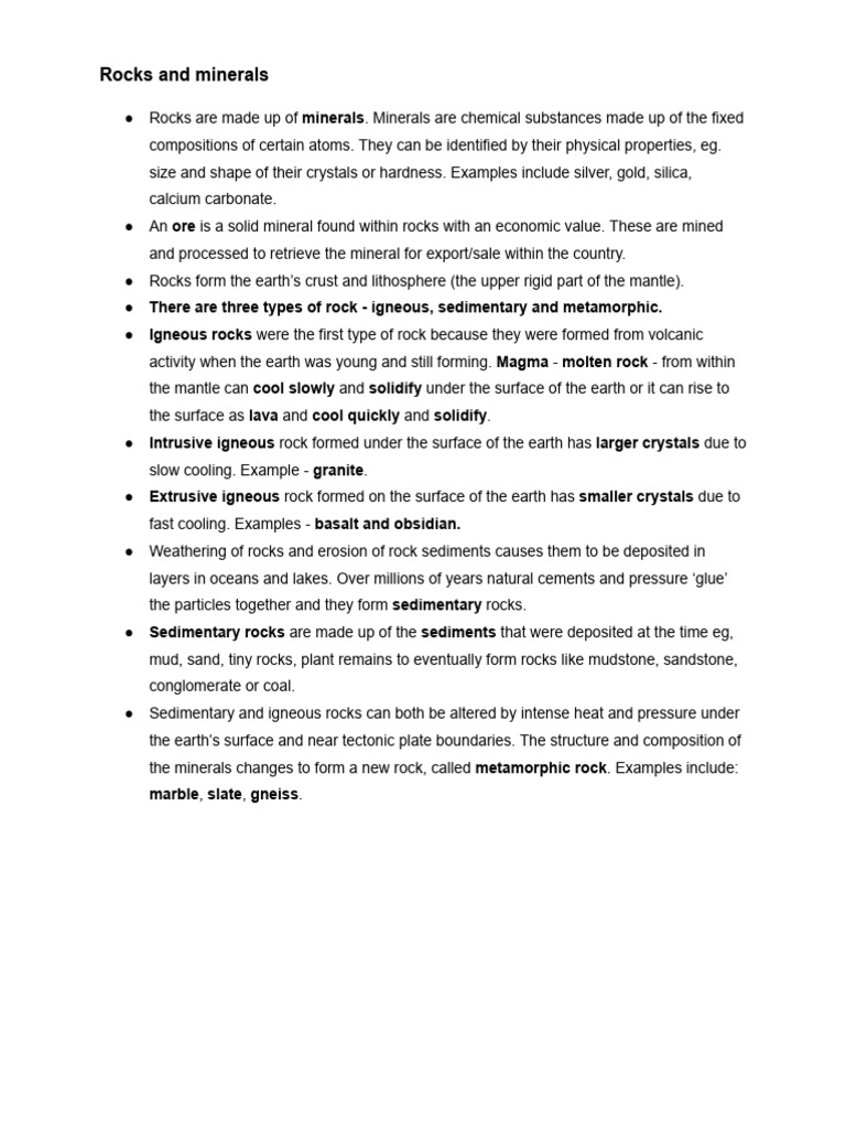 Rocks and Minerals Notes | PDF | Science & Mathematics