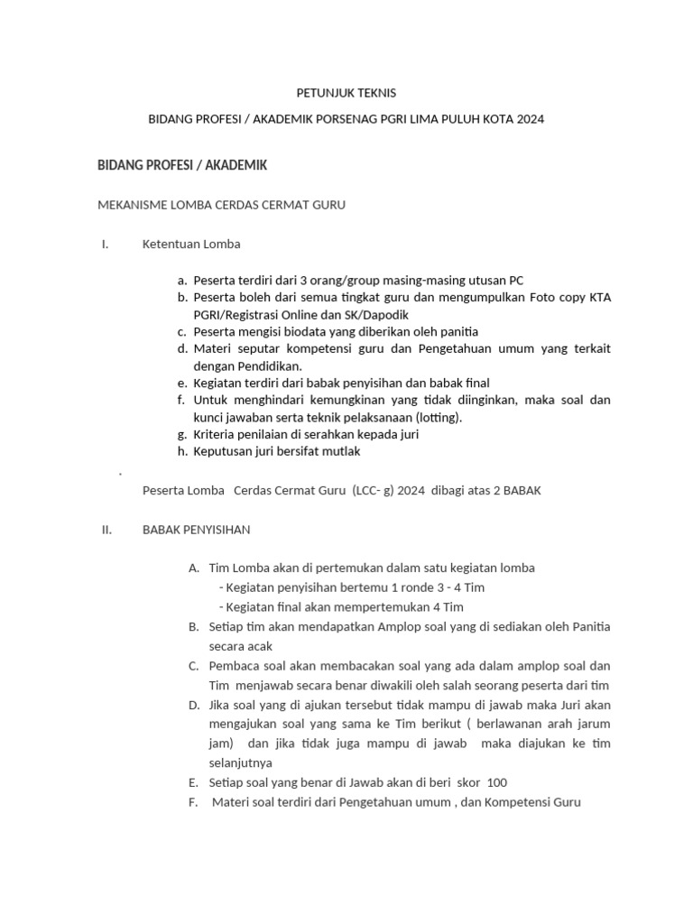 PETUNJUK TEKNIS LCC GURU Porsenag 2024 | PDF
