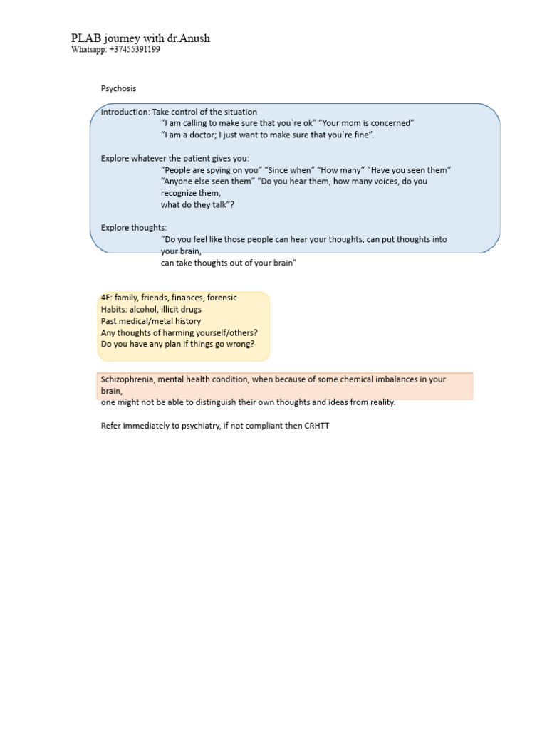 Psychosis Guide by DR - Anush | PDF