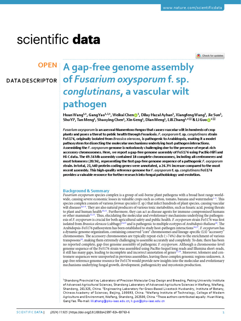 Gap-Free Genome Assembly of Fusarium Oxysporum | PDF | Genome | Gene