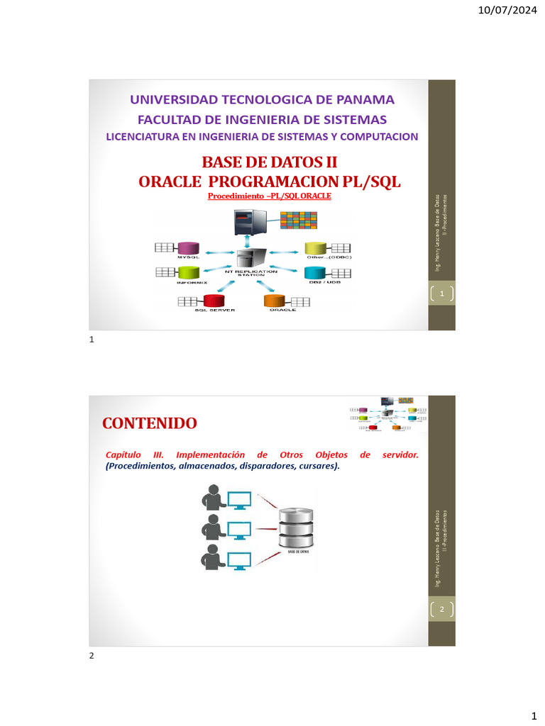 Capitulo IV-Base de Datos II-Oracle-PL-SQL-3 - Procedimientos | PDF | Pl / Sql | SQL