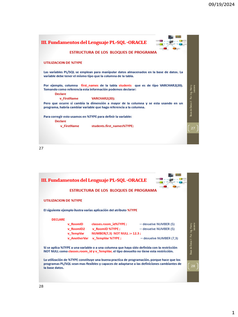Fundamentos de PL/SQL: Tipos y Operadores | PDF | Pl / Sql | SQL