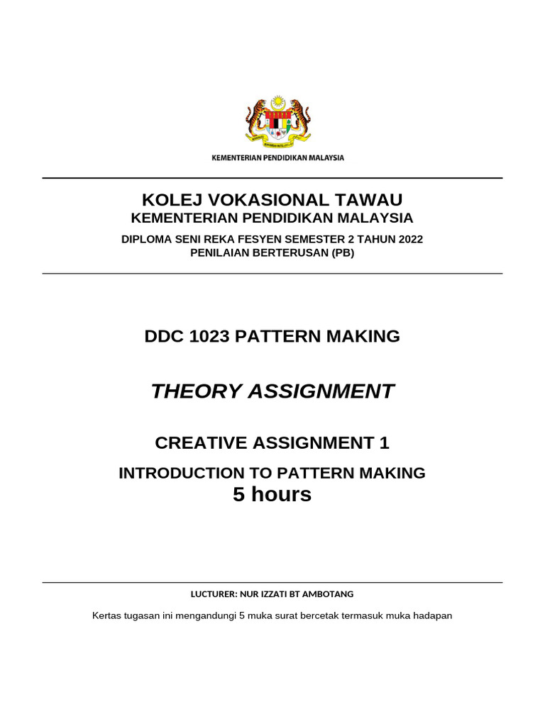 Tugasan Teori Pola Pakaian | PDF | Karier & Perkembangan