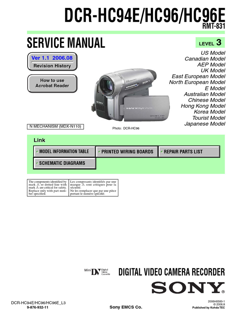 Sony dcr-hc94 hc96 Level3 Ver1.1 | PDF