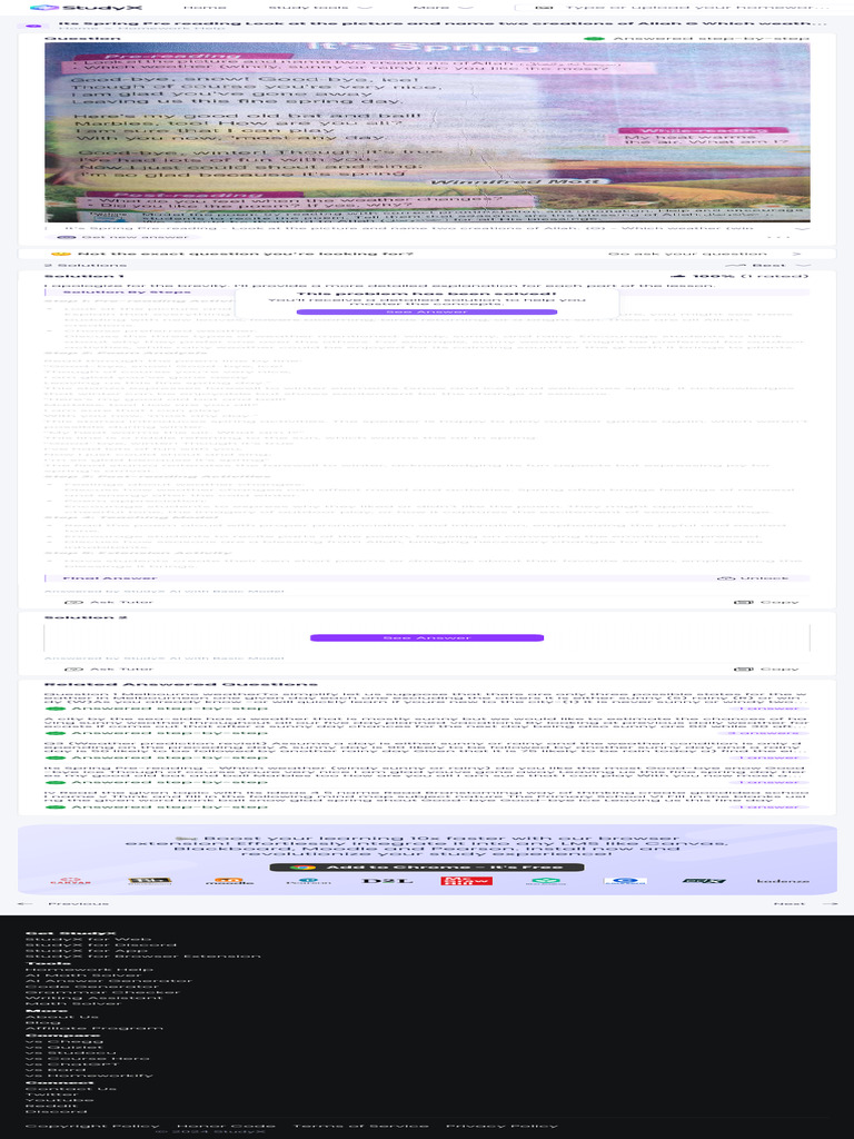 Its Spring Pre Reading Look at The Picture StudyX | PDF