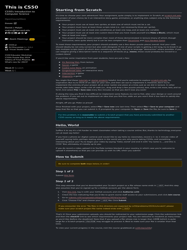 Starting From Scratch - CS50x 2024 | PDF | Scratch (Programming Language) | Computer Science