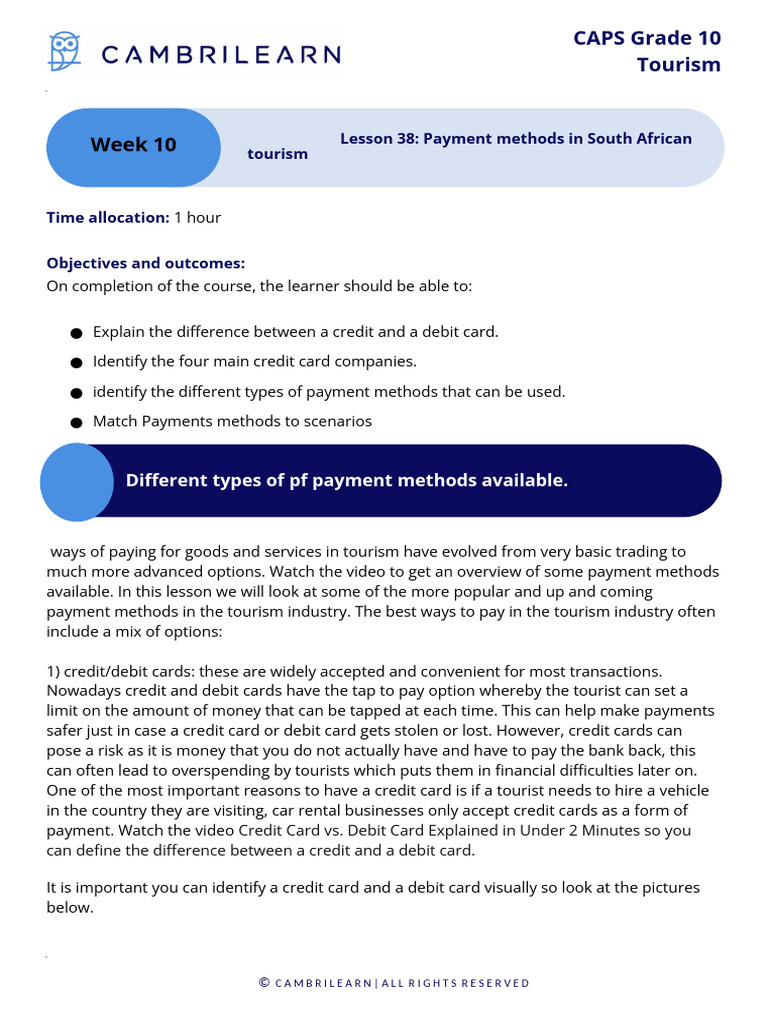 Payment Methods in Tourism Guide | PDF | Credit Card | Payments