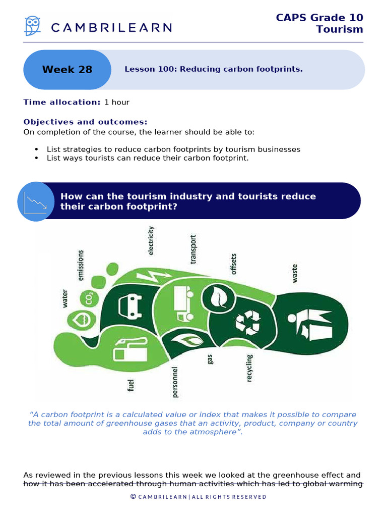 Lesson 100 Reducing Carbon Footprints | PDF | Climate Change | Carbon ...