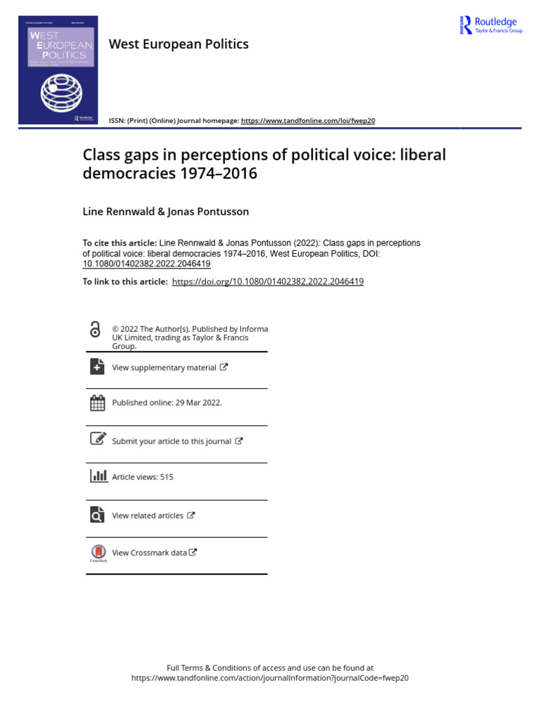 Class Gaps in Perceptions of Political Voice Liberal Democracies 1974 ...