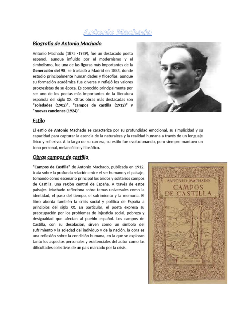 Biografía y estilo de Antonio Machado | PDF