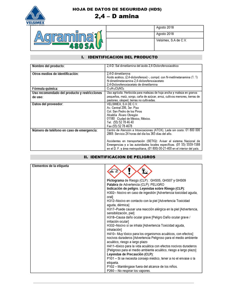 Hoja de Seguridad Agramina 480 | PDF | Agua | Solubilidad