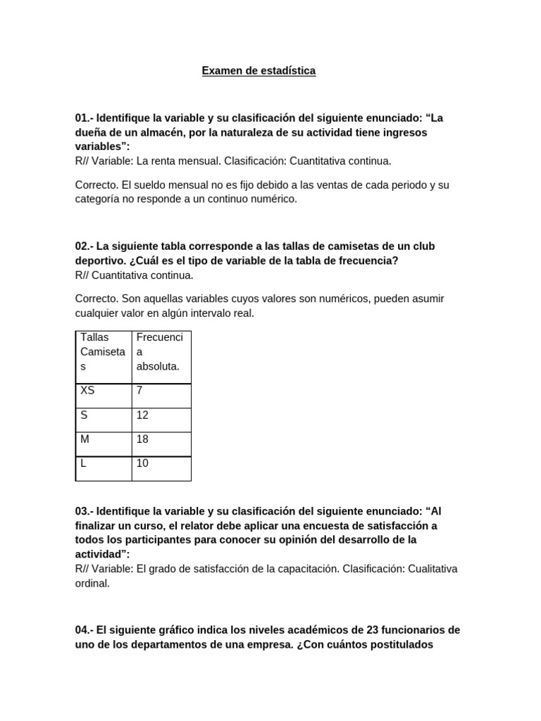 Examen de Estadística-1 | PDF