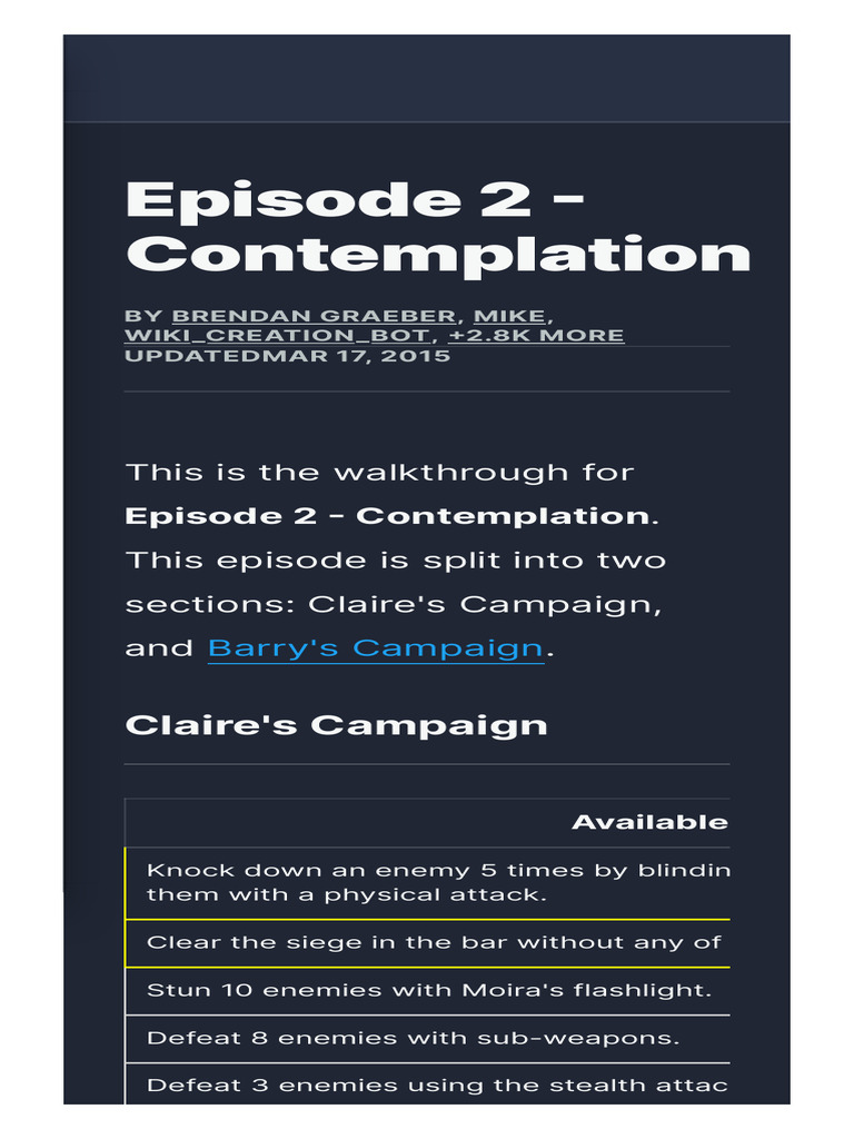 Episode 2 Contemplation: Claire's Campaign | PDF | Mystery, Thriller ...