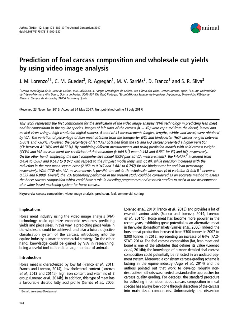 Prediction of Foal Carcass Composition and Wholesa | PDF | Cross ...